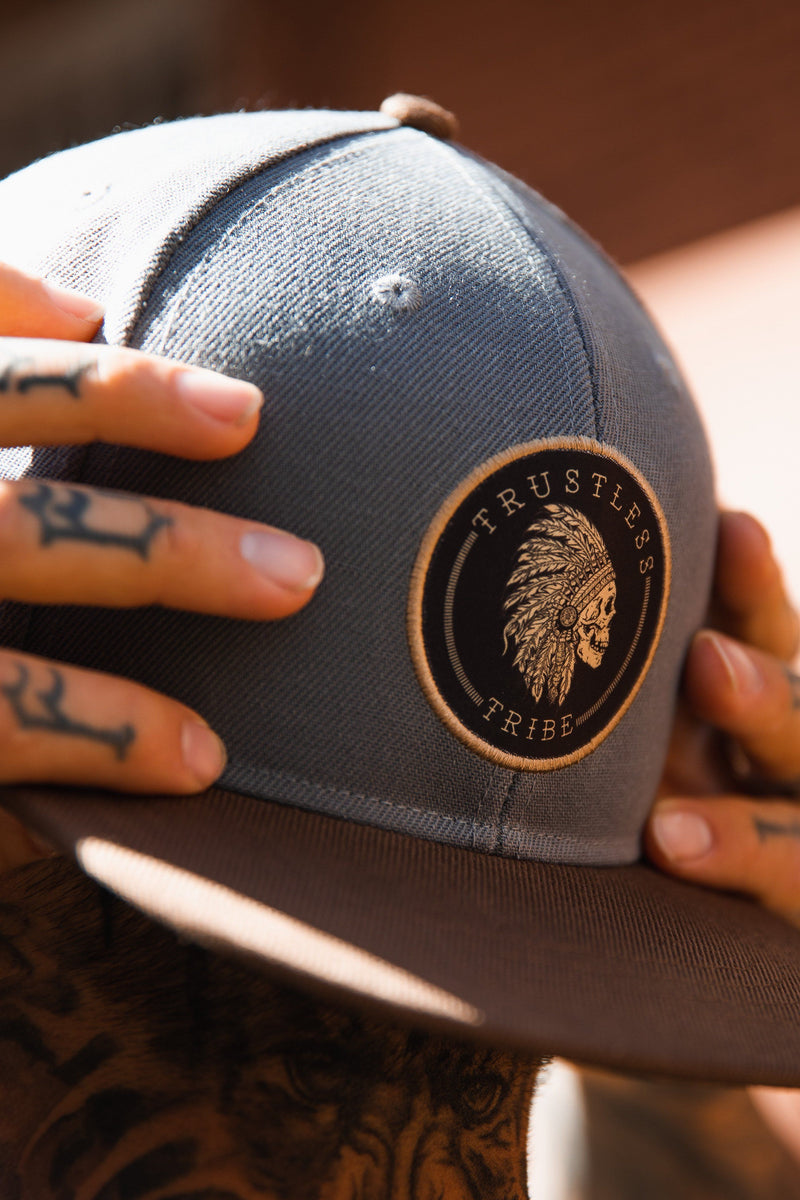 Flat Brim Gray/Brown Hat With Native American Design - By Relentless ...