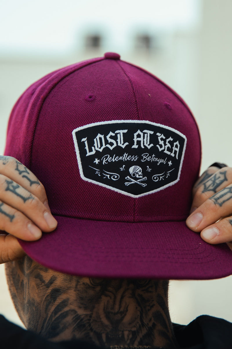 Men's Snapback Hat - Burgundy With "Lost At Sea" Design – Relentless ...